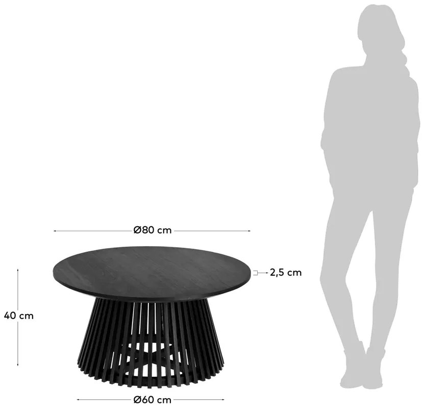 Černý dřevěný kulatý konferenční stolek Kave Home Jeanette 80 cm