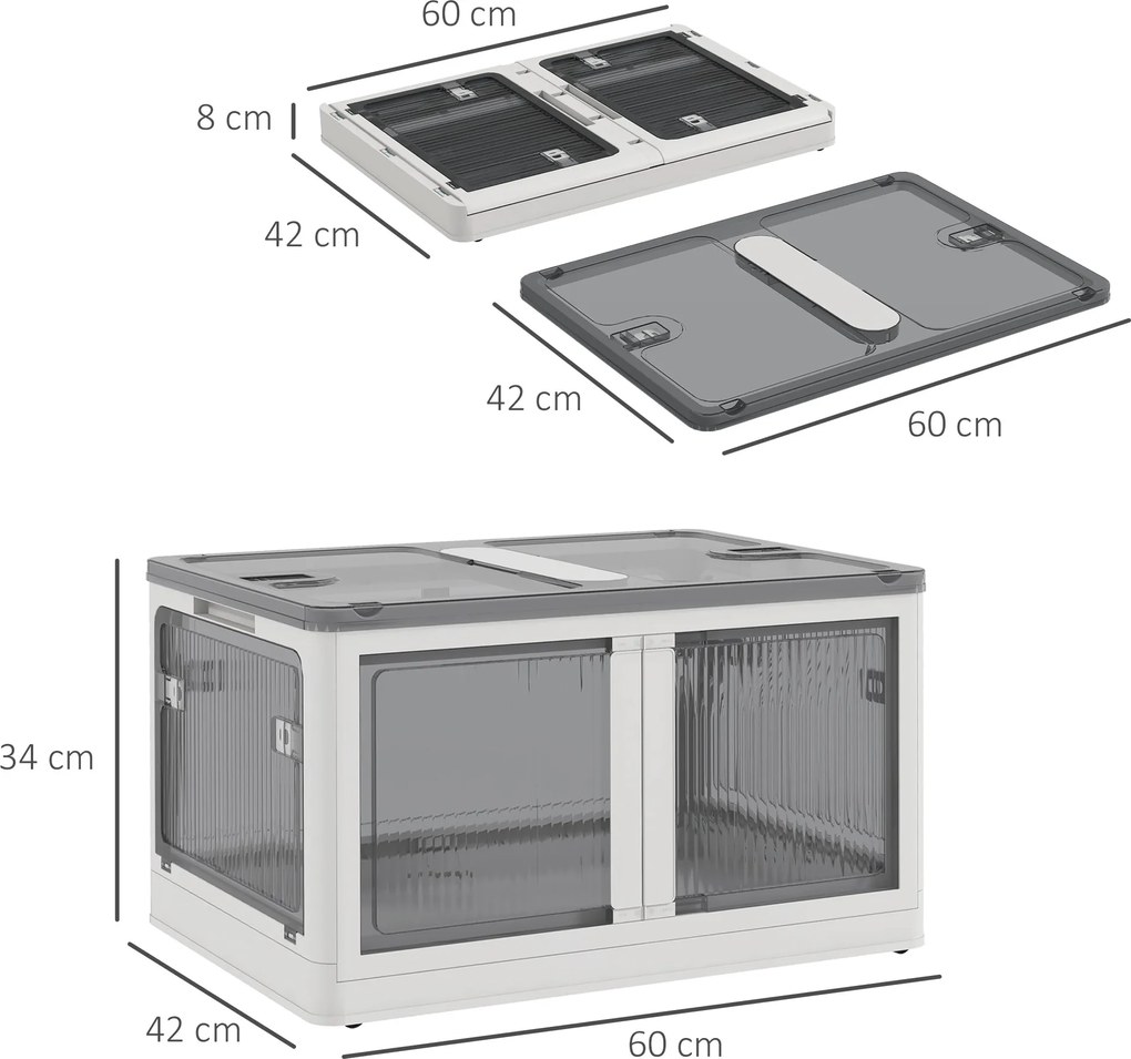 Úložný box Outsunny truhla 69L stohovatelný úložný box s kolečky skládací úložný box s pětistranným přístupem v bílé barvě | Aosom.de
