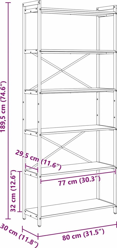 vidaXL Knihovna Sonoma dub 80 x 30 x 189,5 cm kompozitní dřevo [868408]