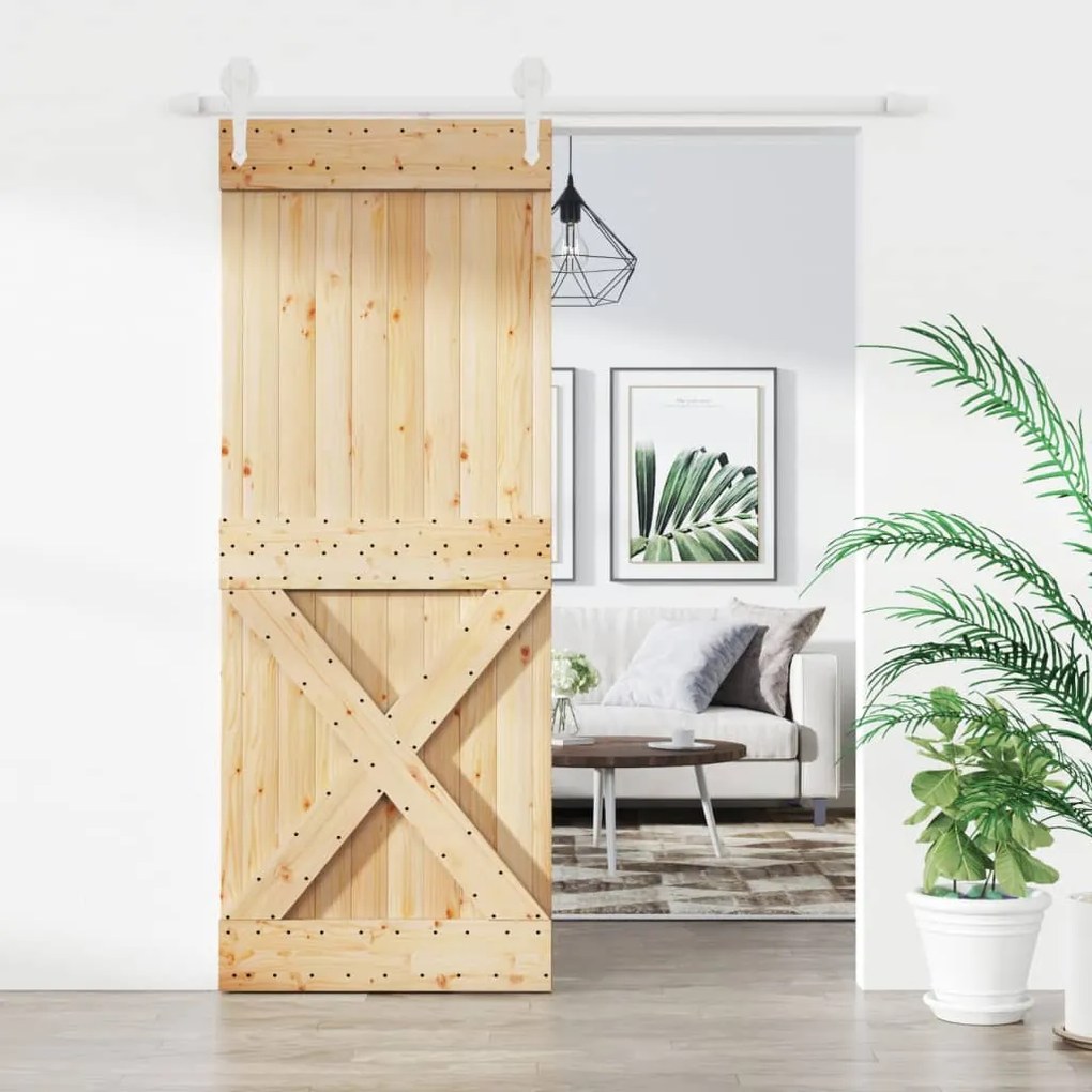 Posuvné Dveře S Kováním 80 X 210 Cm Masivní Borové Dřevo Vzor Červená Kostka