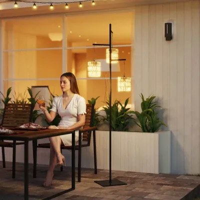 Outsunny solární stojací lampa z ratanu, solární lampy s čidlem světla, 3 světla automaticky, v boho stylu, IP44 stříkající voděodolné