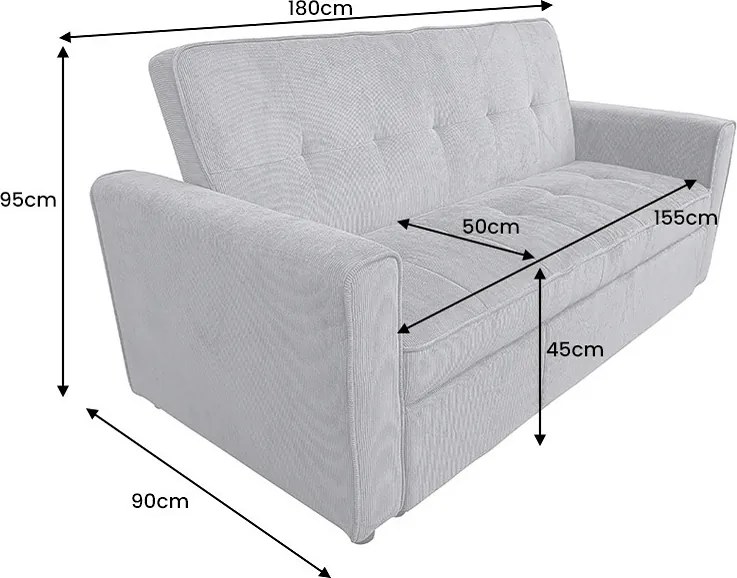 Designová rozkládací sedačka Zaragoza 180 cm šedý manšestr