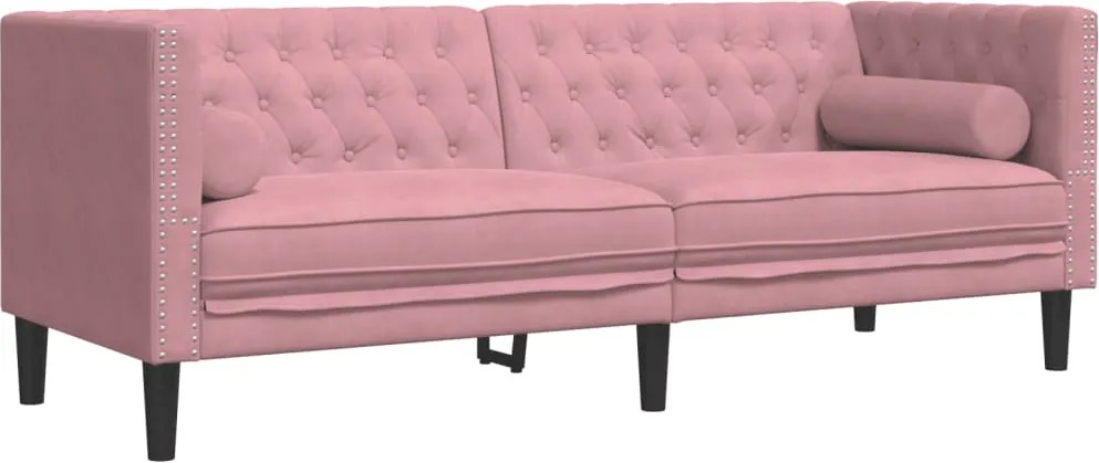 3dílná sedací souprava Chesterfield s podhlavníky růžová samet 3209284