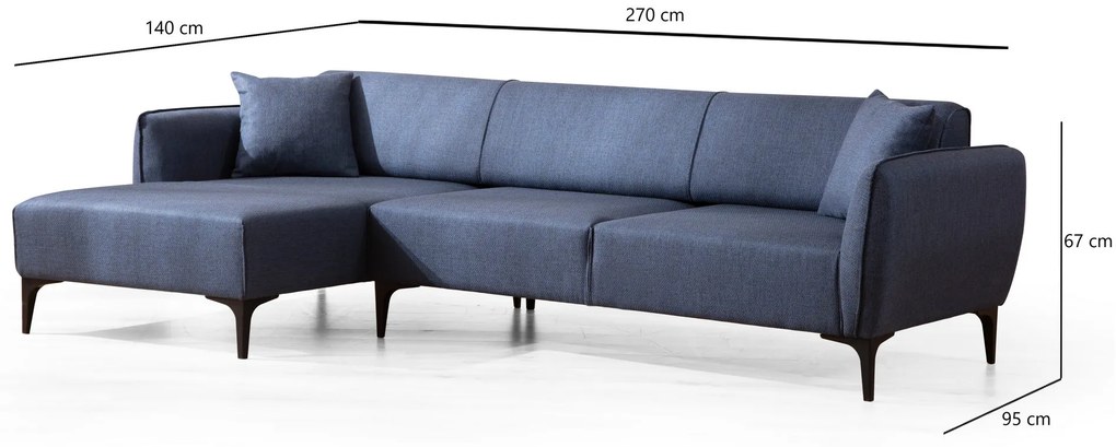 Hanah Home rozkládací modrá pohovka BELISSIMO s lenoškou vlevo 560ARE1805