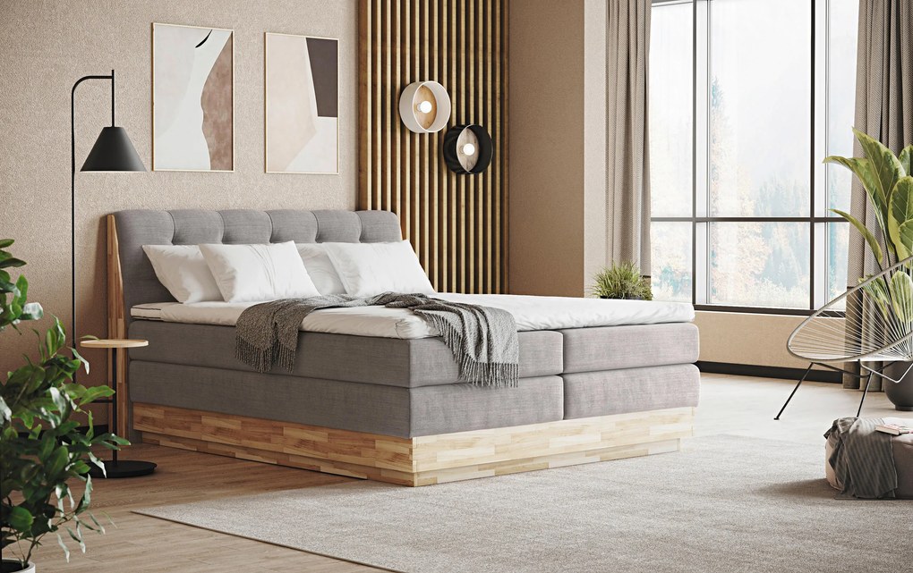 XXXLutz POSTEL BOXSPRING, 200/200 cm, světle šedá - Postele s úložným prostorem - 000840005645