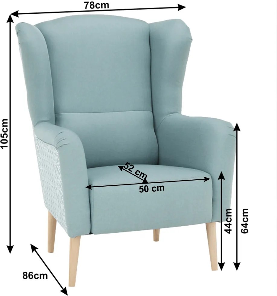 designové křeslo, ušák, látka mentolová/vzor, Tempo Kondela BELEK