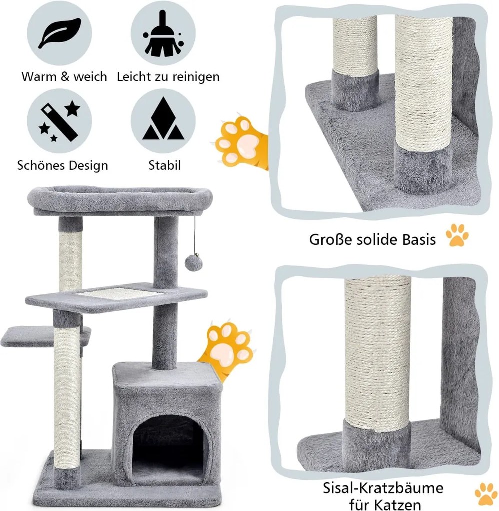 Costway 4-Tier škrabadlo se sisalovými sloupky Plyšová platforma na vrcholu