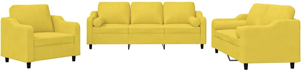 3dílná sedací souprava s polštáři světle žlutá textil 3201791