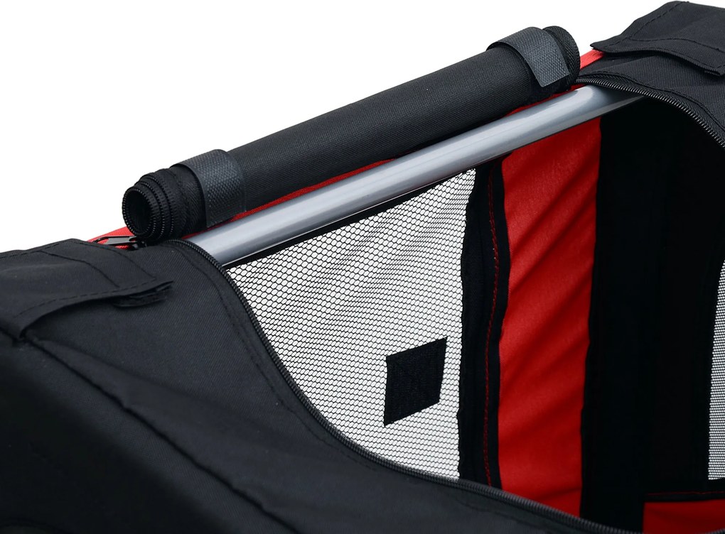 PawHut Pet Bike Trailer - Kočárek pro psy s 8 odrazkami, vlajkou a připojovacím barem, ocelový, voděodolný polyester, max. 30 kg, 130L x 73W x 90H cm,