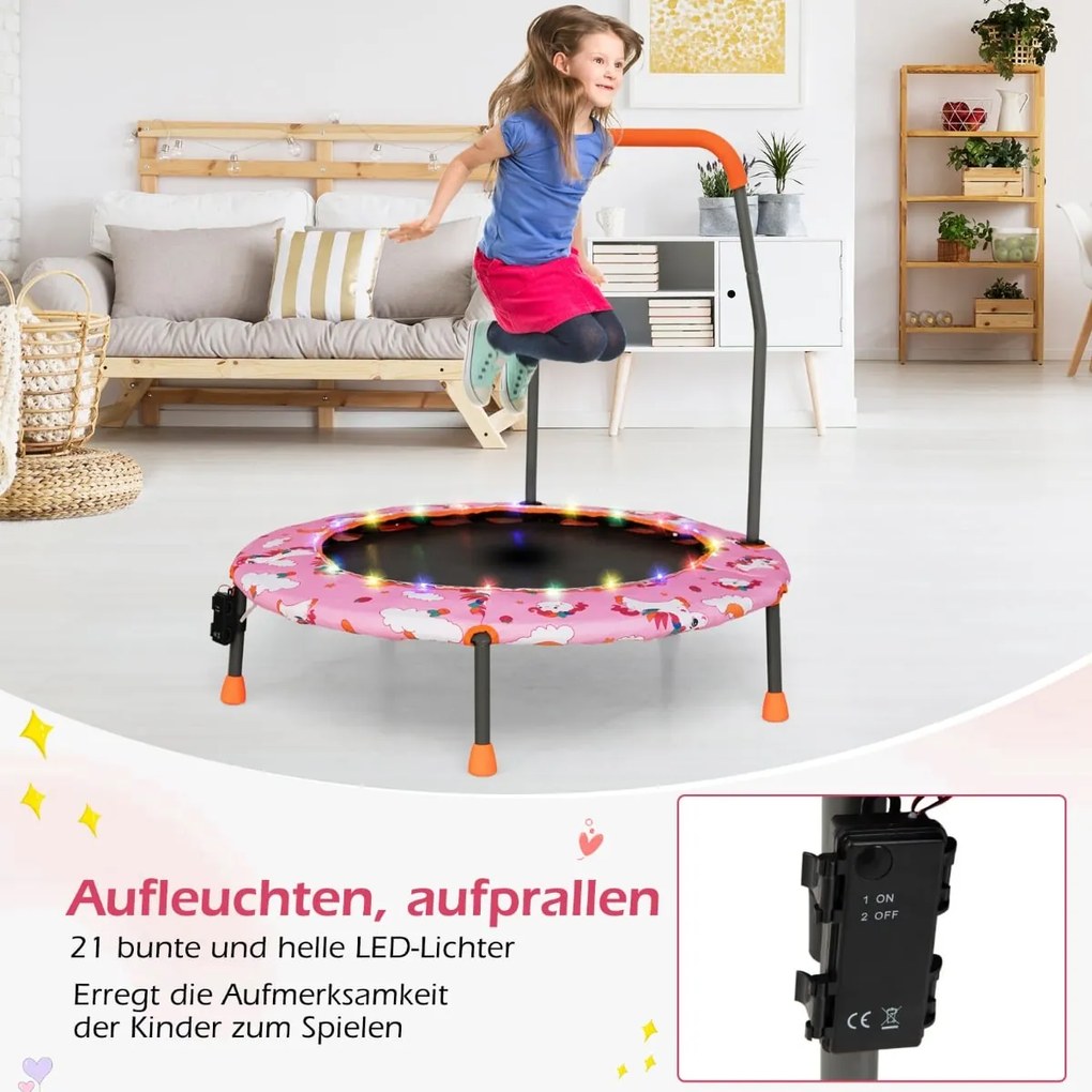 Costway Ø92 cm dětská trampolína mini trampolína s LED osvětlením odnímatelná