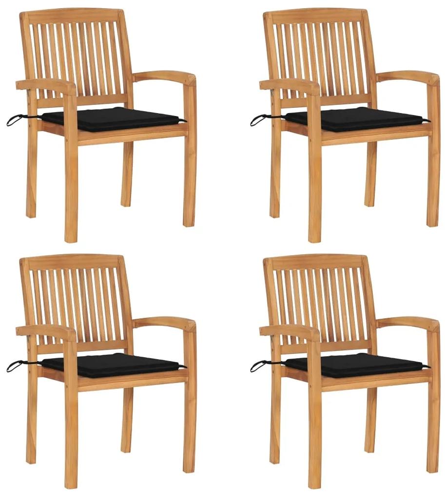 3073217 vidaXL Stohovatelné zahradní židle s poduškami 4 ks masivní teak