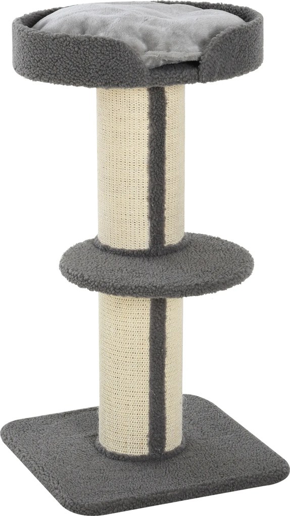 Škrabadlo PawHut pro kočky, stabilní škrabadlo s plošinou, sisal, nosnost 30 kg, šedé, pro aktivní hru a odpočinek