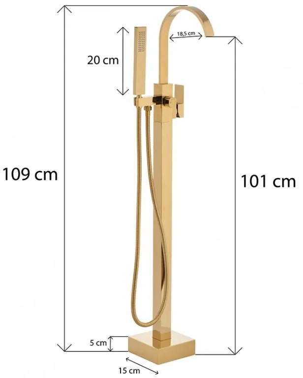 Erga Enzo, volně stojící vanová baterie h-1090, zlatá lesklá, ERG-YKA-BS.ENZO-GLD