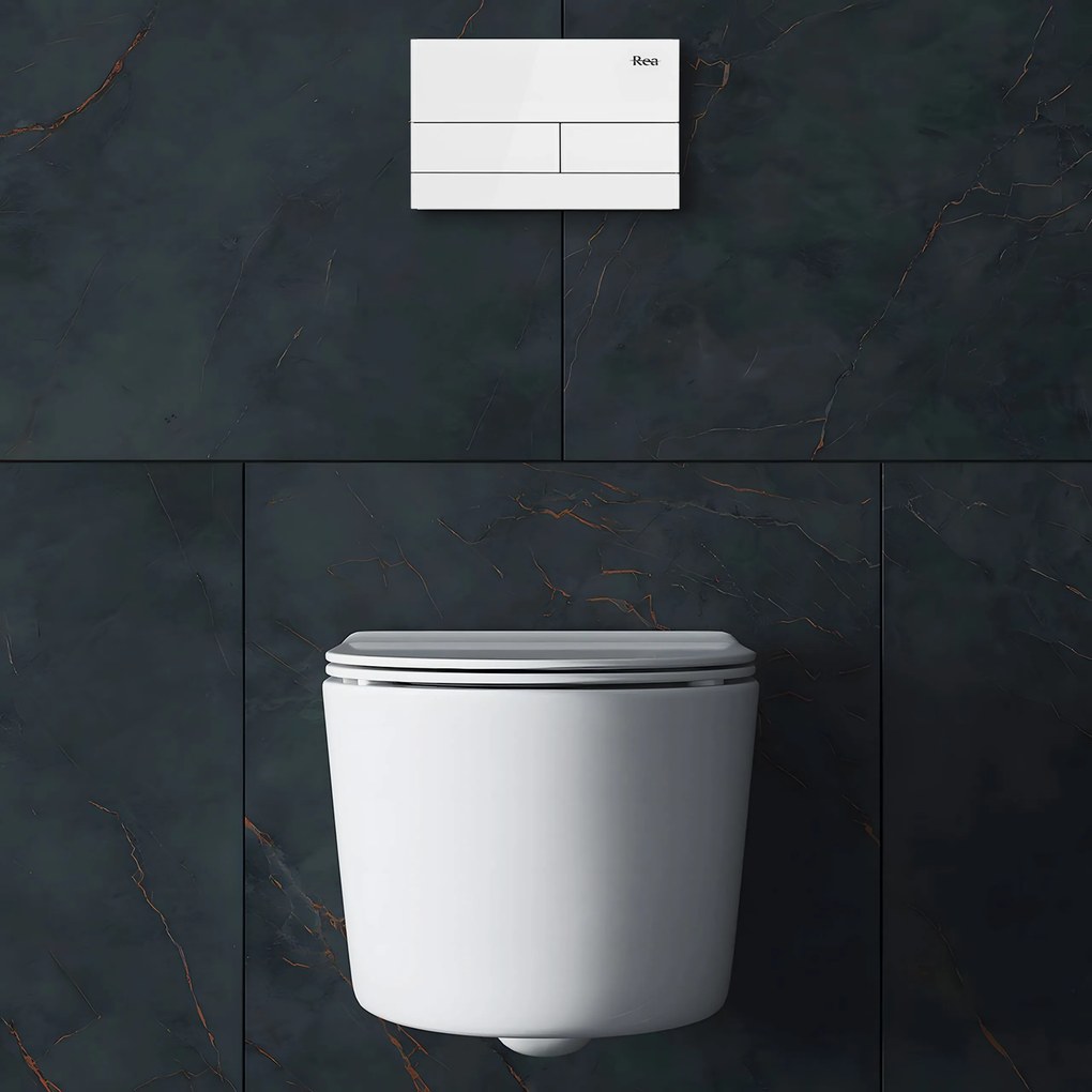 Rea Rea, Podomítkový WC systém K011A-Q + bílé skleněné tlačítko typ T, KPL-E0052