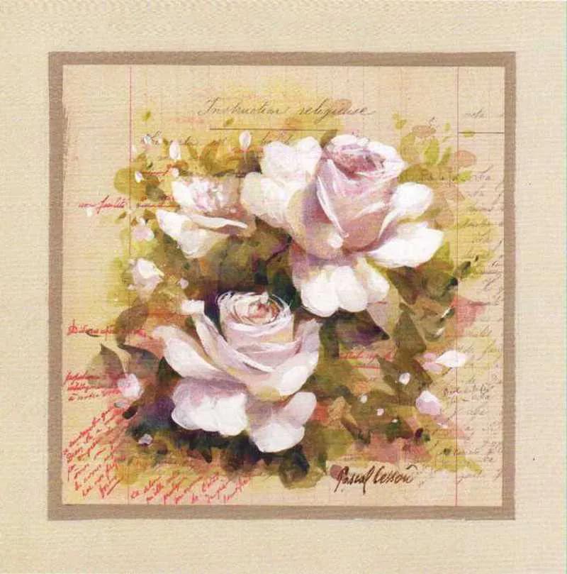 ART-STYLE Obrázek 30x30, kytice bílých růží, rám bílý s patinou