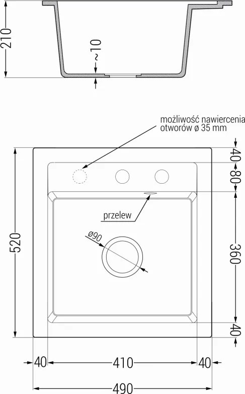 Mexen Vito, 1-komorový granitový dřez 520x490x210 mm, černá baterie Rita, černá skvrnitá, 6503-76-670300-70