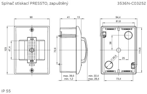 ABB vypínač PRESSTO zapuštěnný šedá/tmavě šedá 3536N-C03252 23