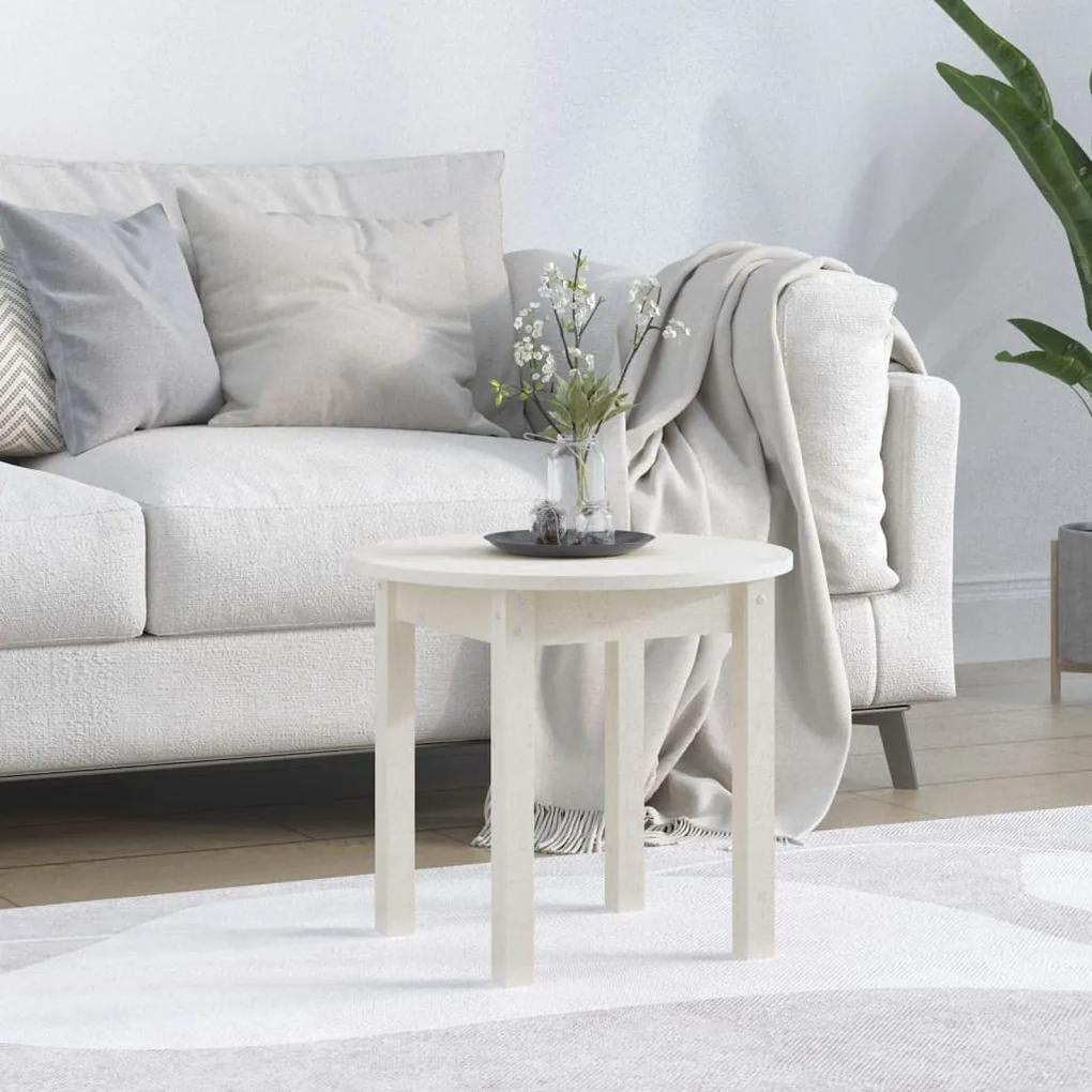Konferenční stolek bílý Ø 45 x 40 cm masivní borové dřevo - Default Title