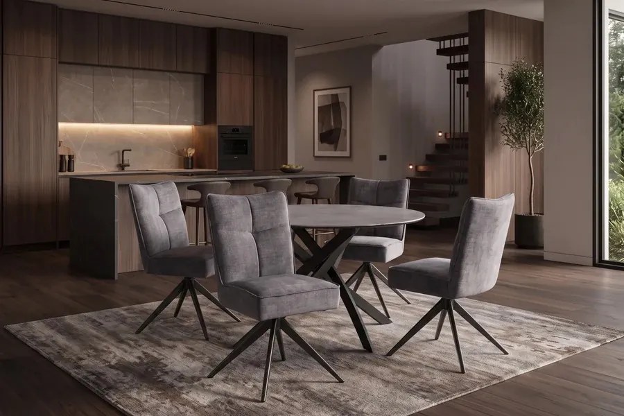 Designová otočná židle Narayan šedý samet