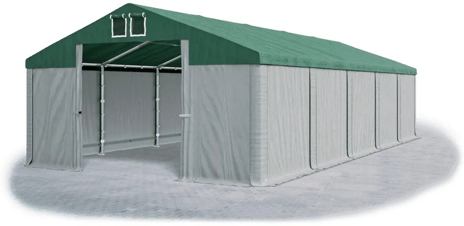 Garážový stan 6x12x4m střecha PVC 560g/m2 boky PVC 500g/m2 konstrukce ZIMA Zelená Šedá Šedé