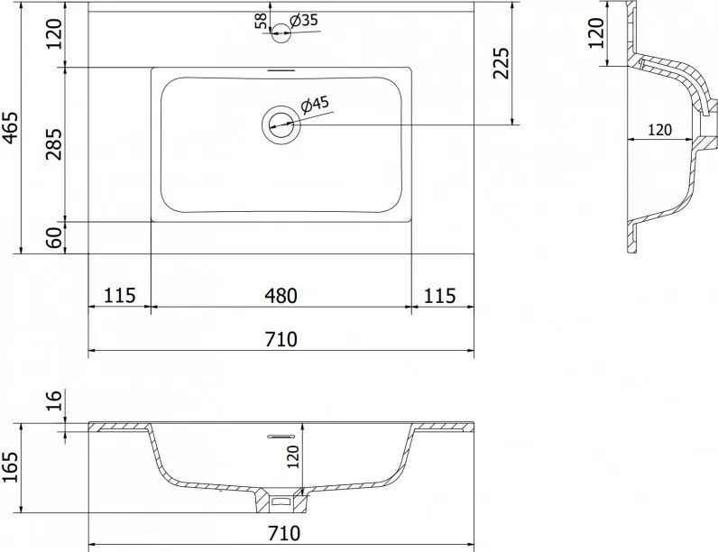 Mexen Otis, umyvadlo na zapuštění 71 x 46,5 cm, bílá lesklá, 25187000