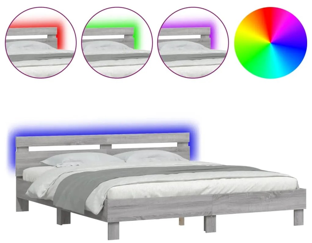 Rám postele s čelem a LED osvětlením šedý sonoma 180 x 200 cm,  3207530