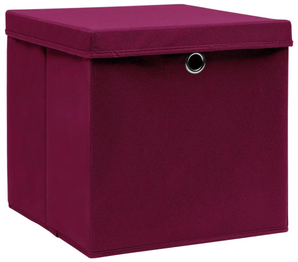 Úložné boxy s víky 4 ks tmavě červené 32 x 32 x 32 cm textil - Default Title