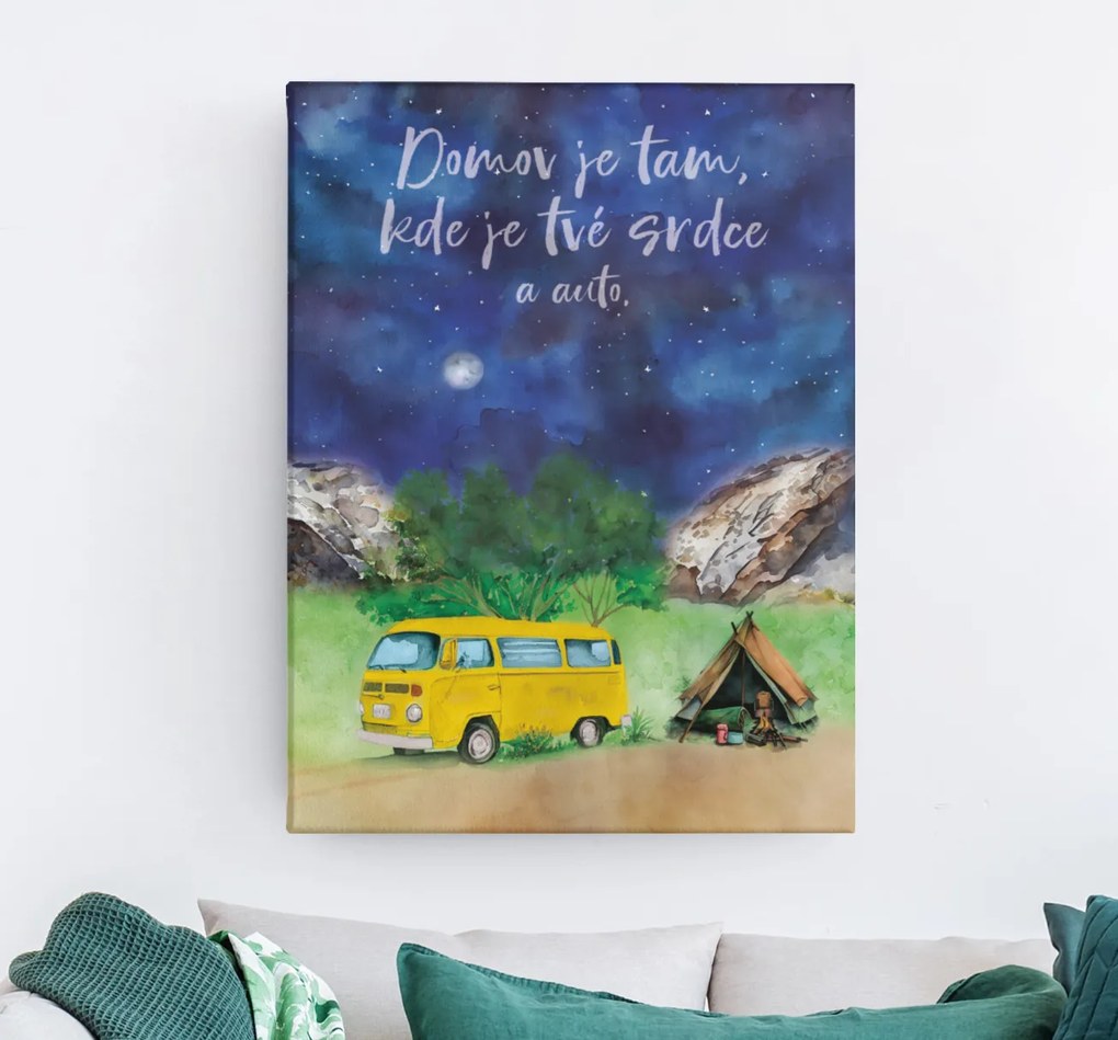 Obraz na plátně - Domov je tam, kde je tvé srdce a auto FeelHappy.cz Velikost obrazu: 100 x 150 cm