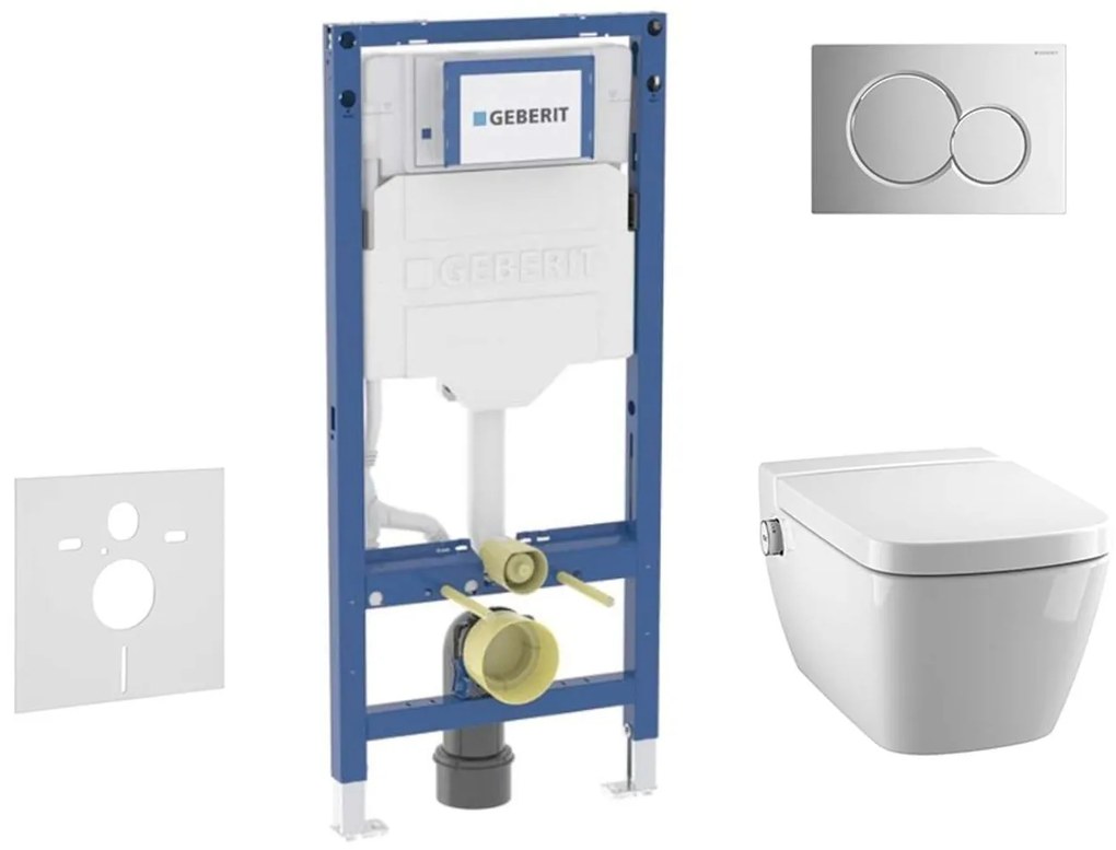 Geberit Duofix - Set předstěnové instalace, klozetu TECEone a sedátka softclose, tlačítko Sigma01, lesklý chrom SANI11CT1101