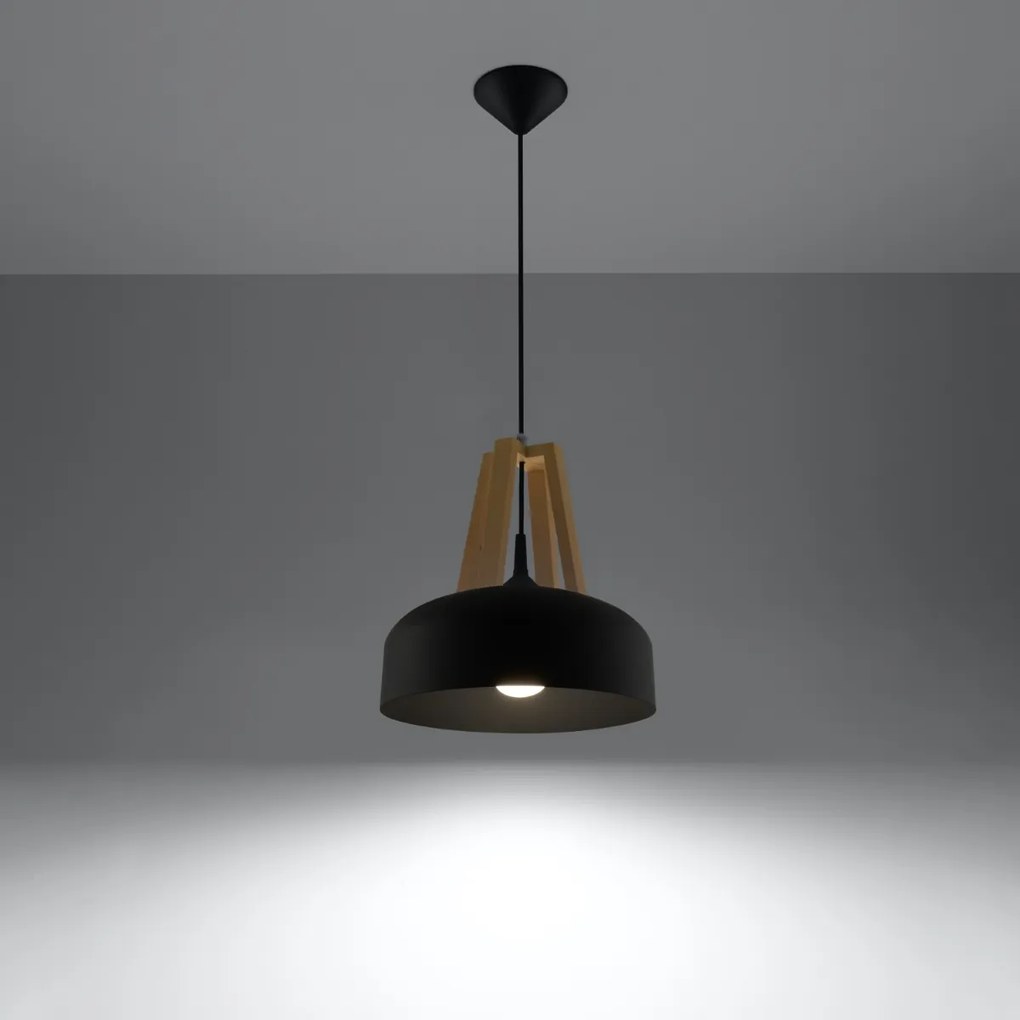 Sollux Lighting Závěsné svítidlo CASCO černé/přírodní dřevo