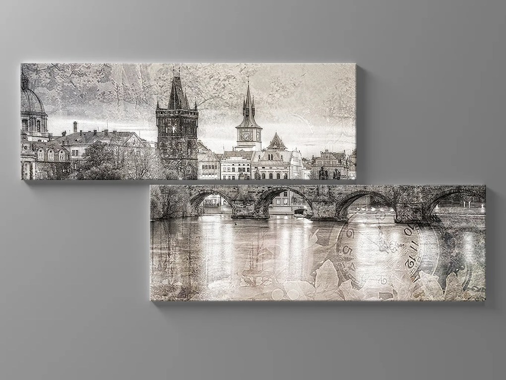 Obraz pohled na karlův most retro Rozměr: 180 x 90 cm