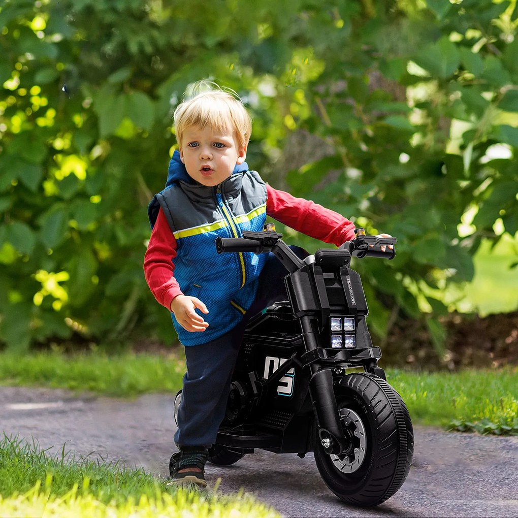HOMCOM 6V Elektrická motocyklistika pro děti s koly, houkačkou, 4 světlomety a hudbou, Elektrický skútr pro děti 3-5 let z PP a kovu, Rychlost 3 km/h,