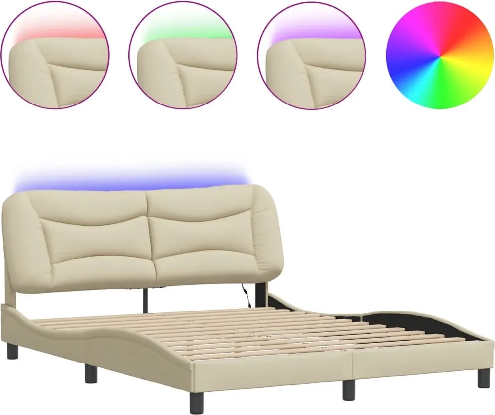Rám postele s LED bez matrace Hvar Cream 160x200 cm Látka 3213716