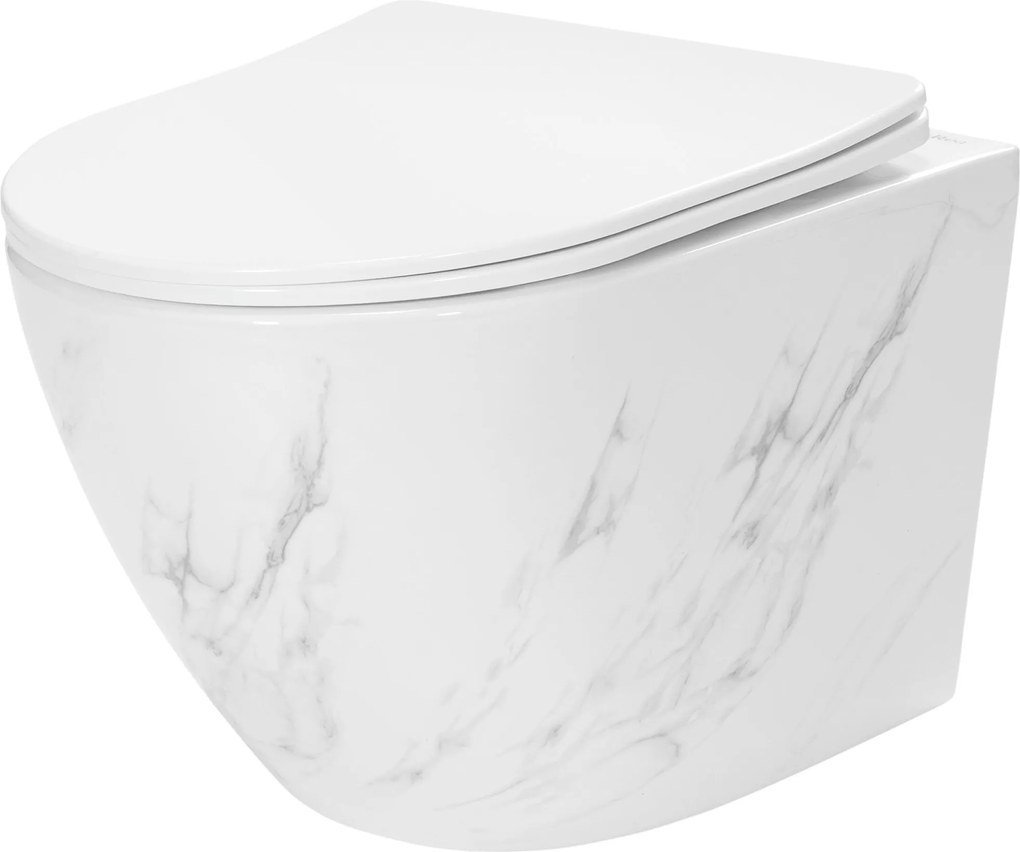 Rea Carlos Nature Marble, závěsná WC mísa Rimless 495x370x355 mm, imitace kamene, REA-C6606