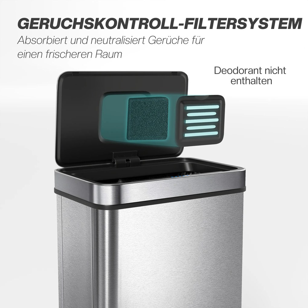senzorový koš 60 l, automatické víko, nerezová ocel, univerzální, stříbrná barva