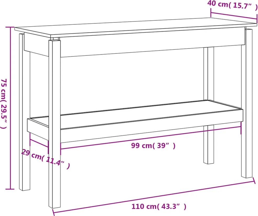 vidaXL Konzolový stolek 110 x 40 x 75 cm masivní borové dřevo [814303] Barva: Přírodní