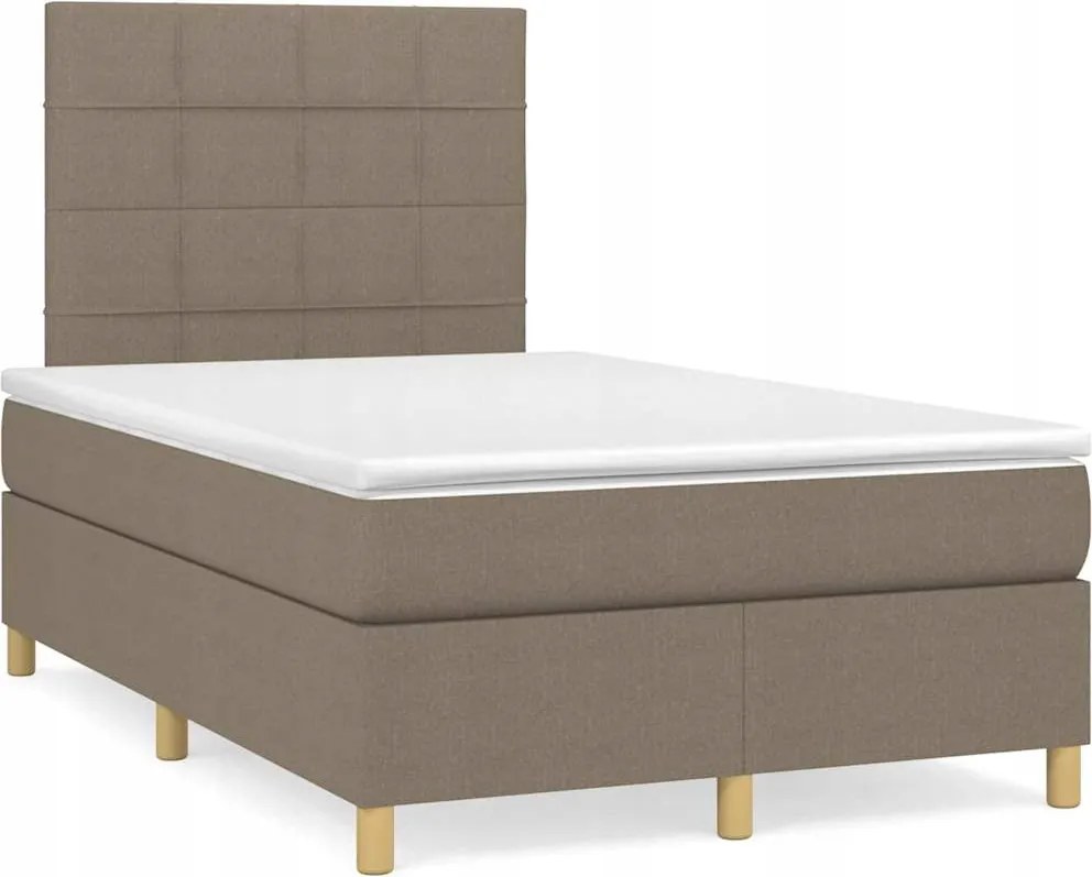 Box Spring Postel S Matrací Textil Taupe Blok se čtverci 120 x 190 cm