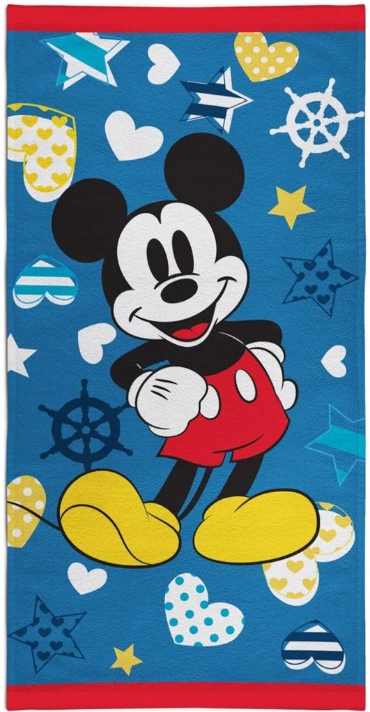 Plážová osuška Mickey Mouse - Disney - motiv Nautical - 100% bavlna, froté s gramáží 320 g/m² - 70 x 140 cm