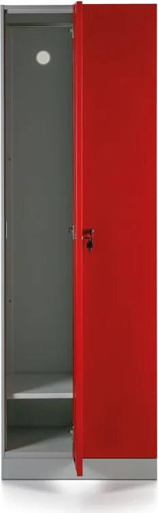Kovová šatní skříňka S1, 2 oddíly, 1850 x 600 x 500 mm, demont, cylindrický zámek, červené dveře
