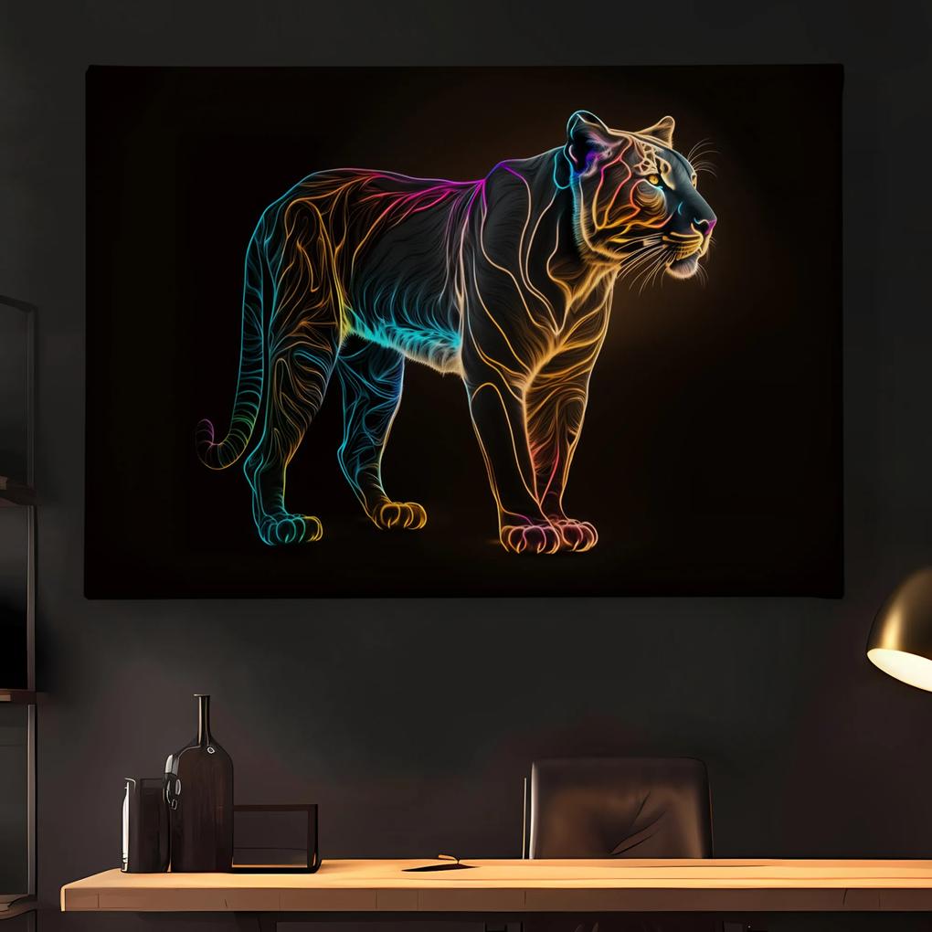 Obraz na plátně - Barevná puma (černý panter, celé tělo) FeelHappy.cz Velikost obrazu: 120 x 80 cm