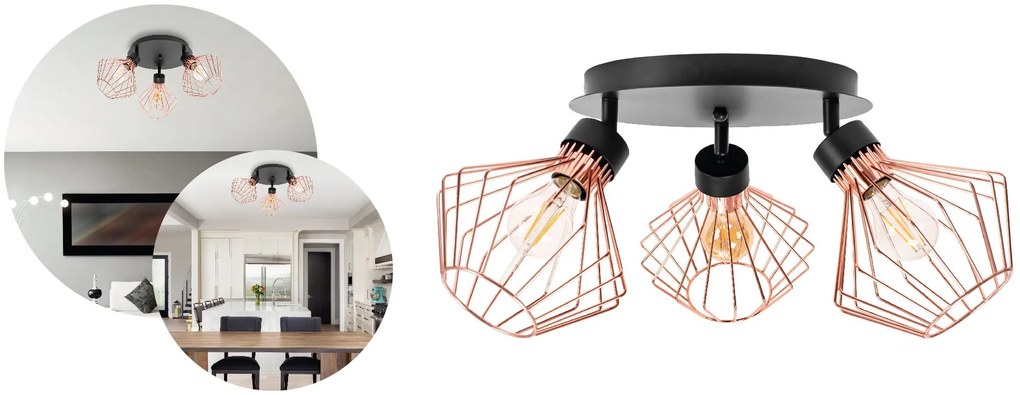 Toolight Trojitá kovová plafónová lampa APP536-3C Pink Gold