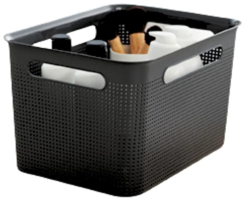 Rotho Úložný box s madly BRISEN 16l, 36x26,2x21cm, černý S víkem / Bez víka: S víkem
