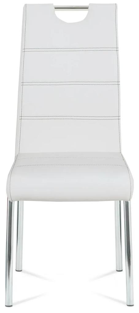 Jídelní židle NAOMI, bílá eko-kůže, černé prošití
