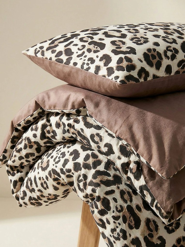 Sinsay - Oboustranné ložní povlečení s leopardím vzorem - hnědá