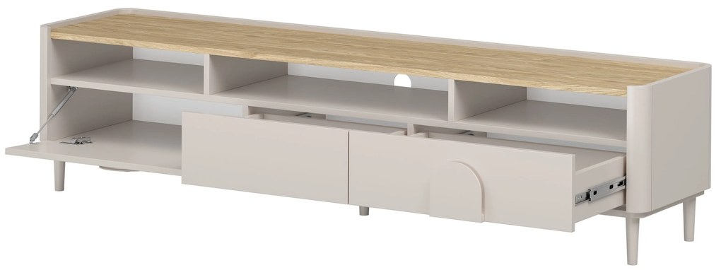 TV stolek Amilio 200 cm na nožkách - kašmírová / dub olejovaný / kašmírové úchytky