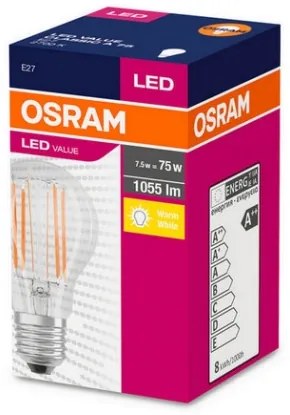 LED žárovka E27 OSRAM Filament CLA FIL 7,5W (75W) teplá bílá (2700K)