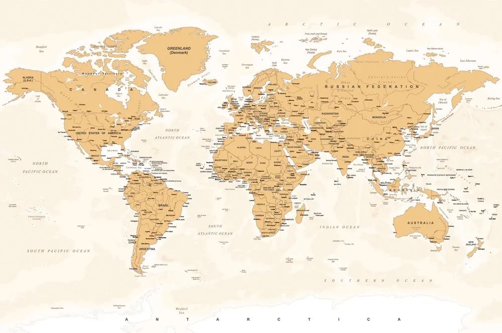 Samolepící tapeta mapa světa s vintage nádechem - 150x100 cm
