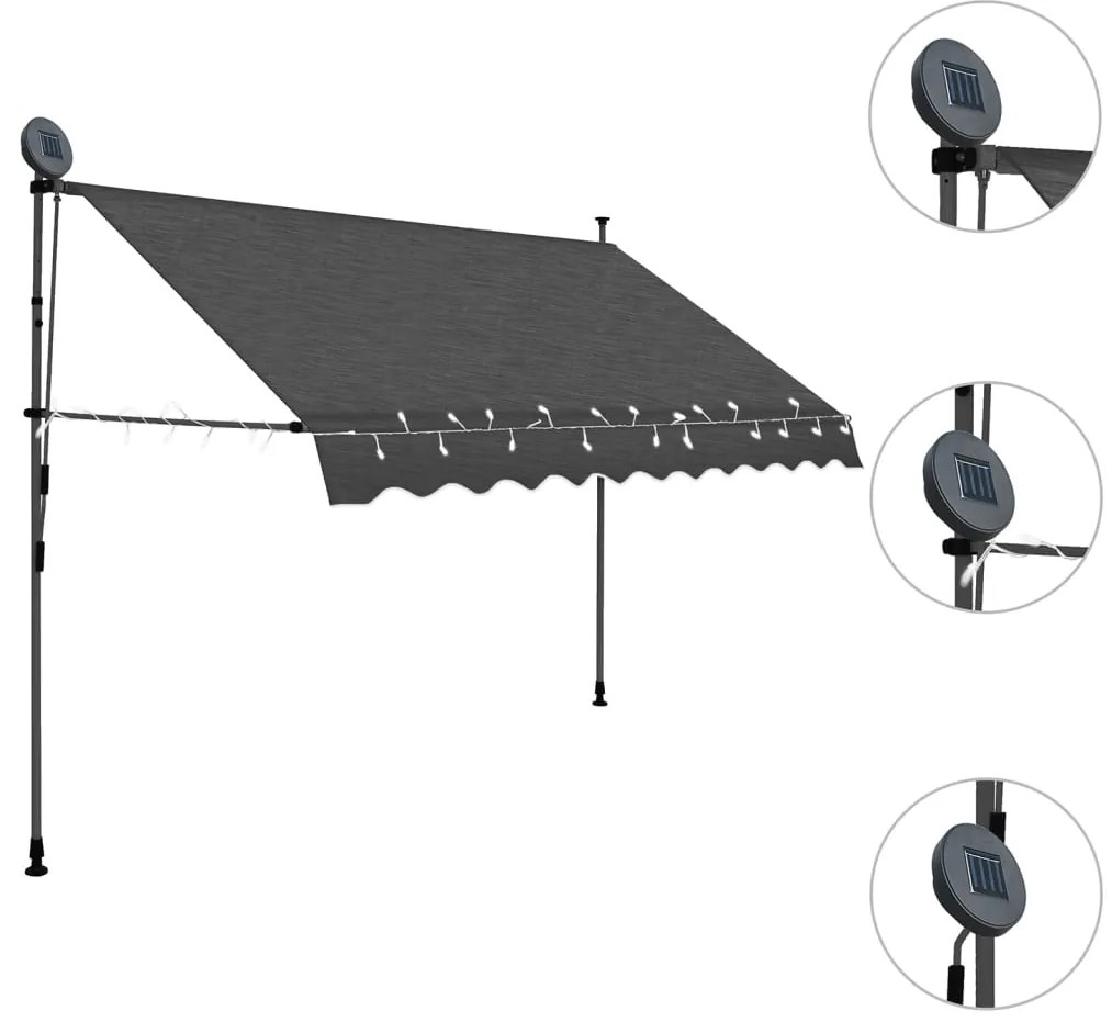 vidaXL Marketos Ručně zatahovací markýza s LED světlem 250 cm antracitová