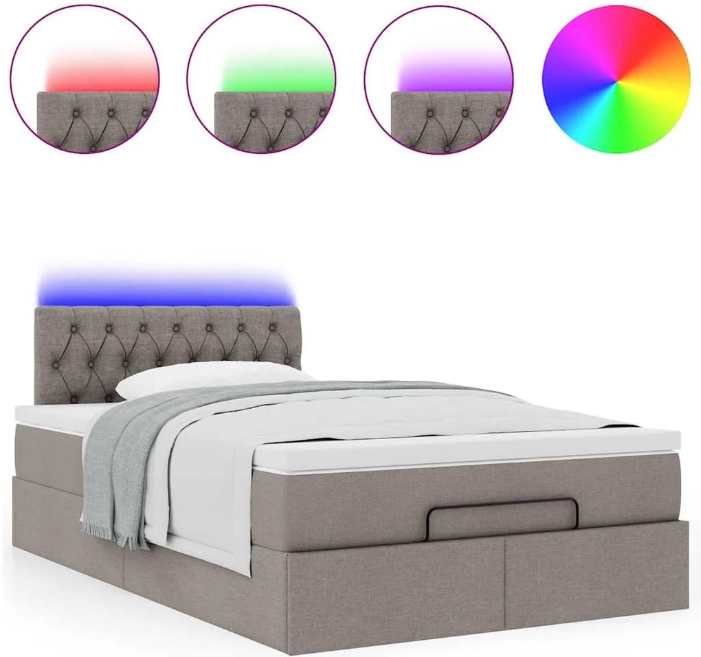Osmanská postel s matrací & LED taupe 120x190cm látka 3312378