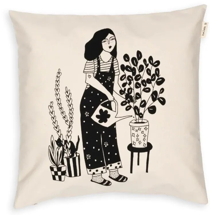 helen b Bavlněný povlak na polštář Plant Lover 50 x 50 cm, krémová barva, textil